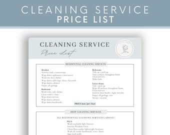 Professional Cleaning Service Pricing List, Editable Pricing List, House Cleaning Template ...