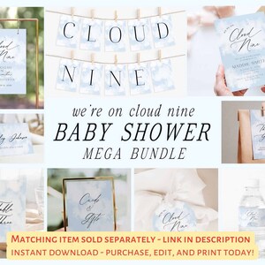 Cloud Nine Baby Shower Round Sticker Template, Cloud Nine Baby Shower ...