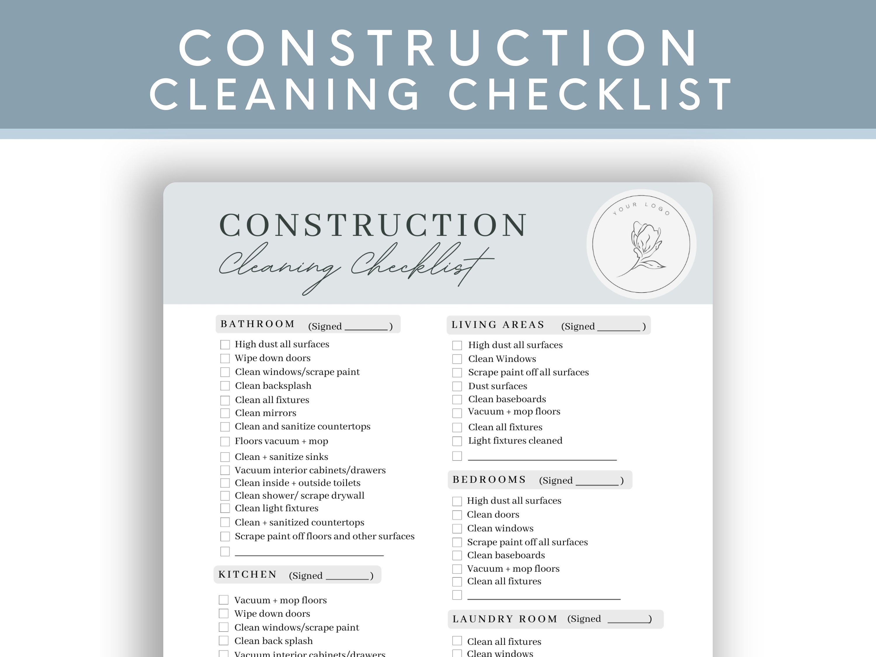 Professional Construction Cleaning Checklist Editable House Etsy