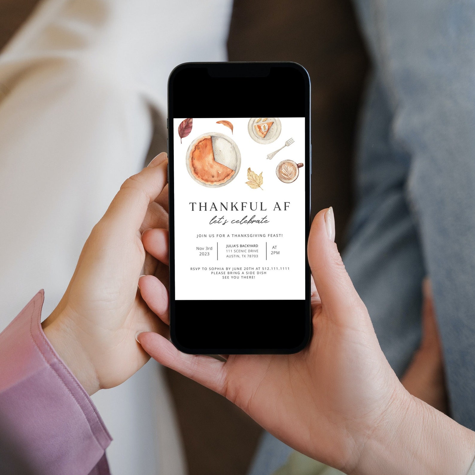 Thankful AF Friendsgiving Dinner Invitation, Autumn Thanksgiving ...