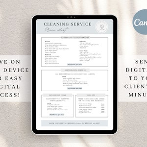 Professional Cleaning Service Pricing List, Editable Pricing List ...