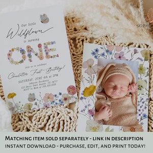 Wildflower First Birthday Invitation, 1st Birthday Invitation Girl ...