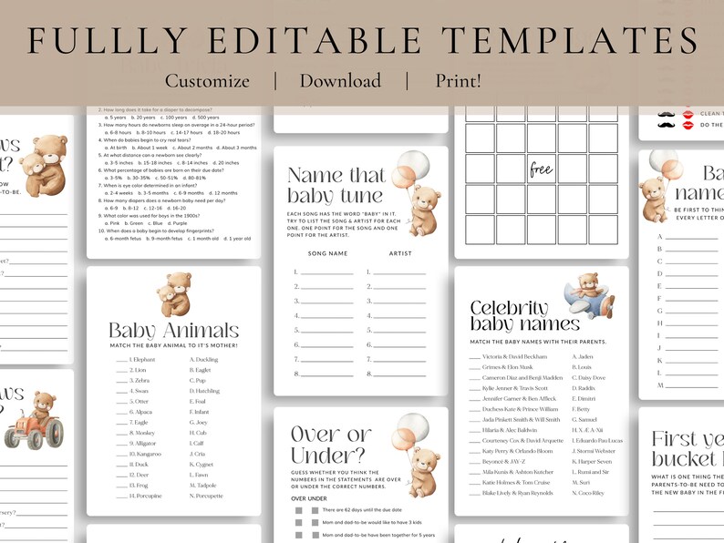 Editable Teddy Bear Baby Shower Games Bundle We Can Bearly - Etsy