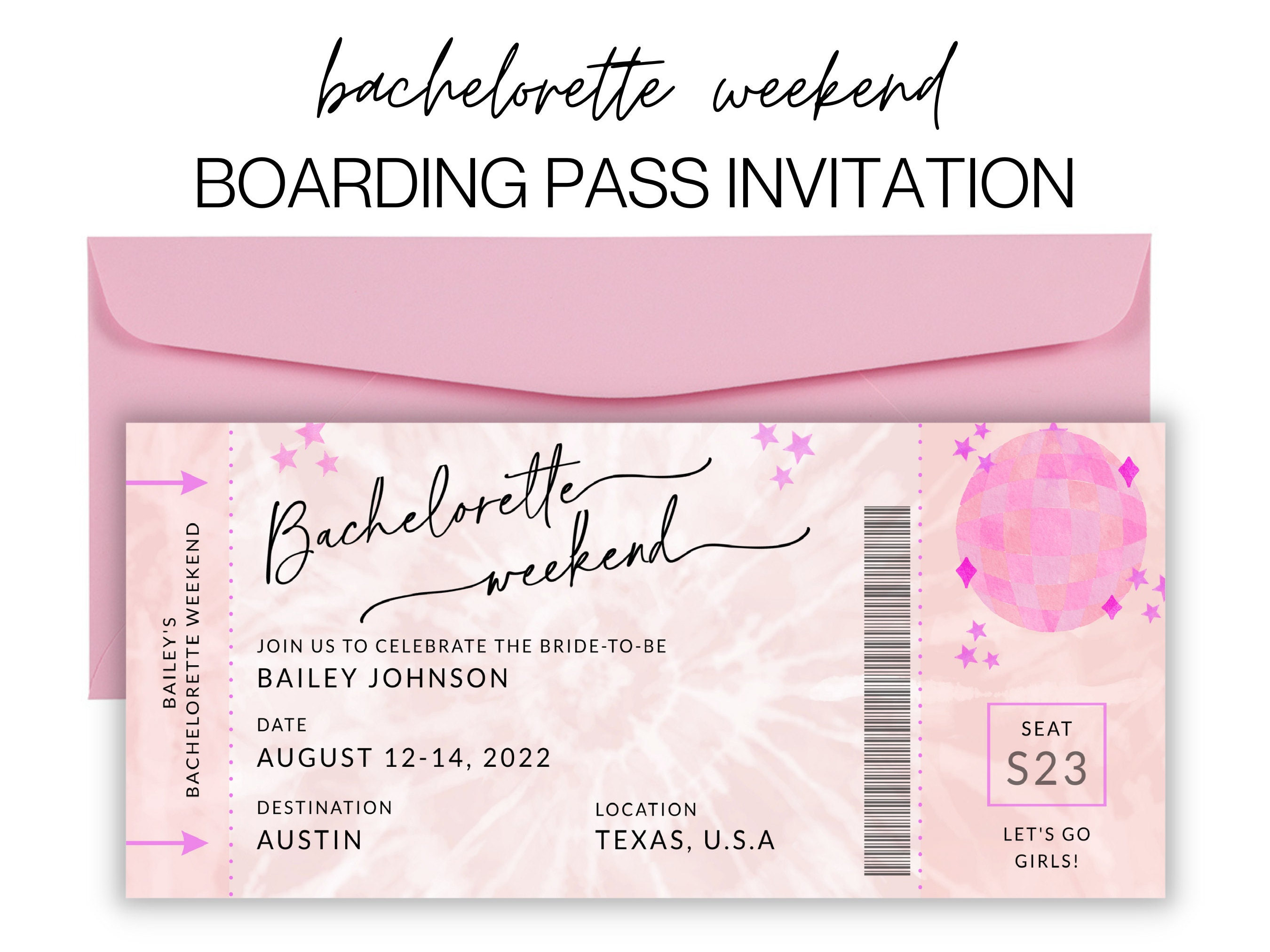 Disco Bachelorette Party Boarding Pass Template Bachelorette - Etsy