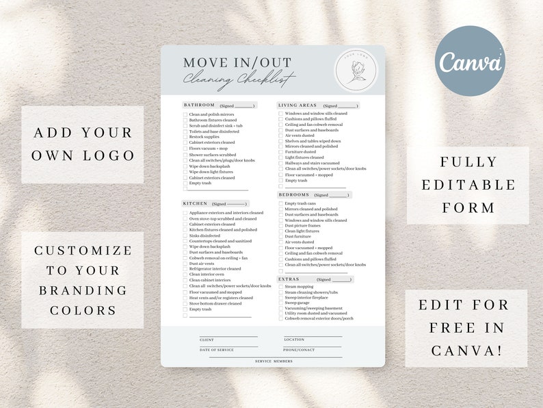 Professional Move In/out Cleaning Checklist Editable House - Etsy