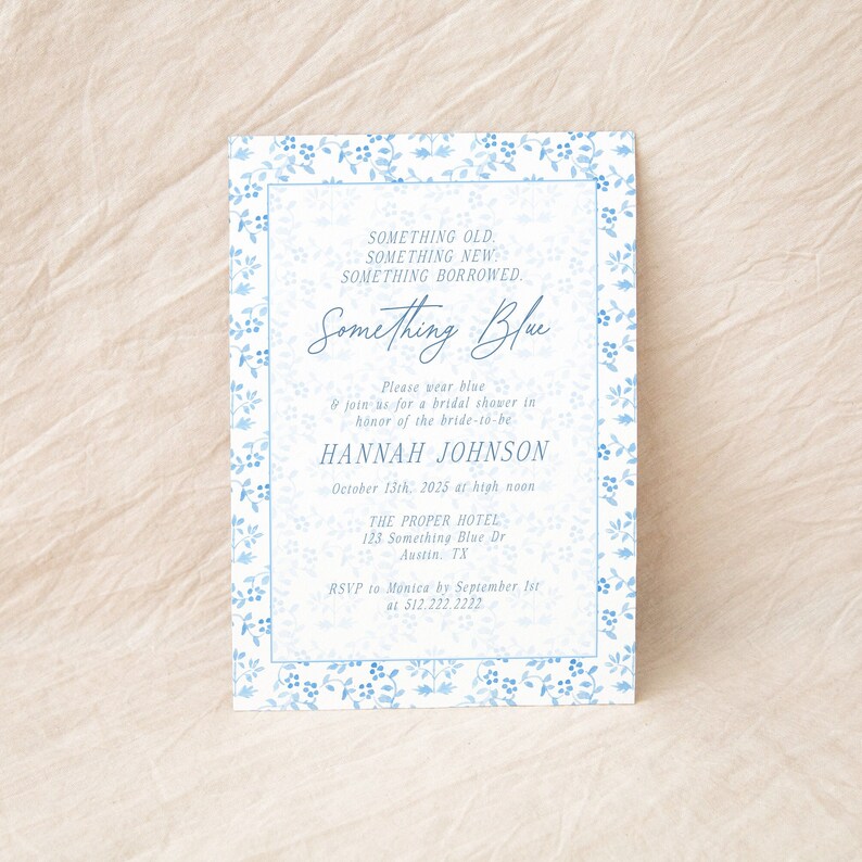 Something Blue Bridal Shower Invitation Template Something - Etsy