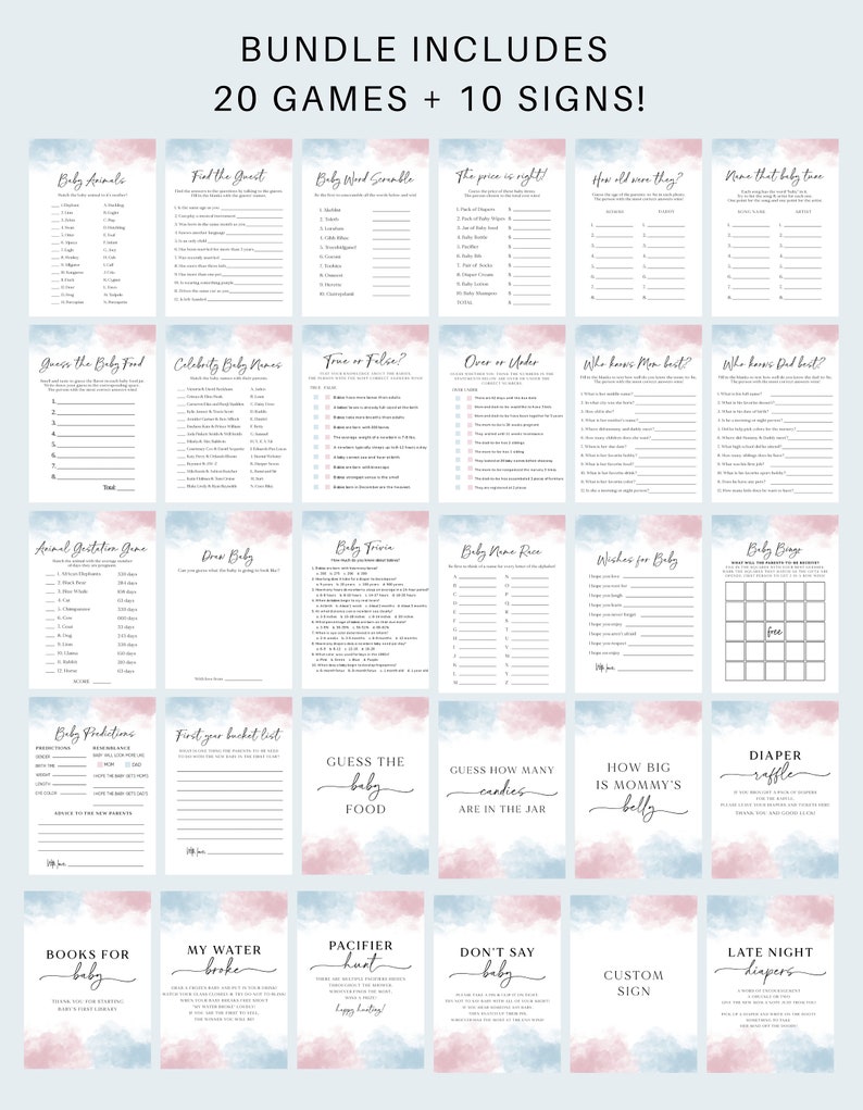 Gender Reveal Games Bundle Gender Reveal Explosion Gender - Etsy