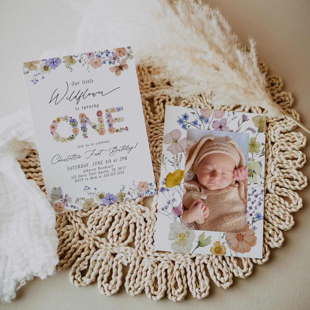 Wildflower First Birthday Invitation, 1st Birthday Invitation Girl ...