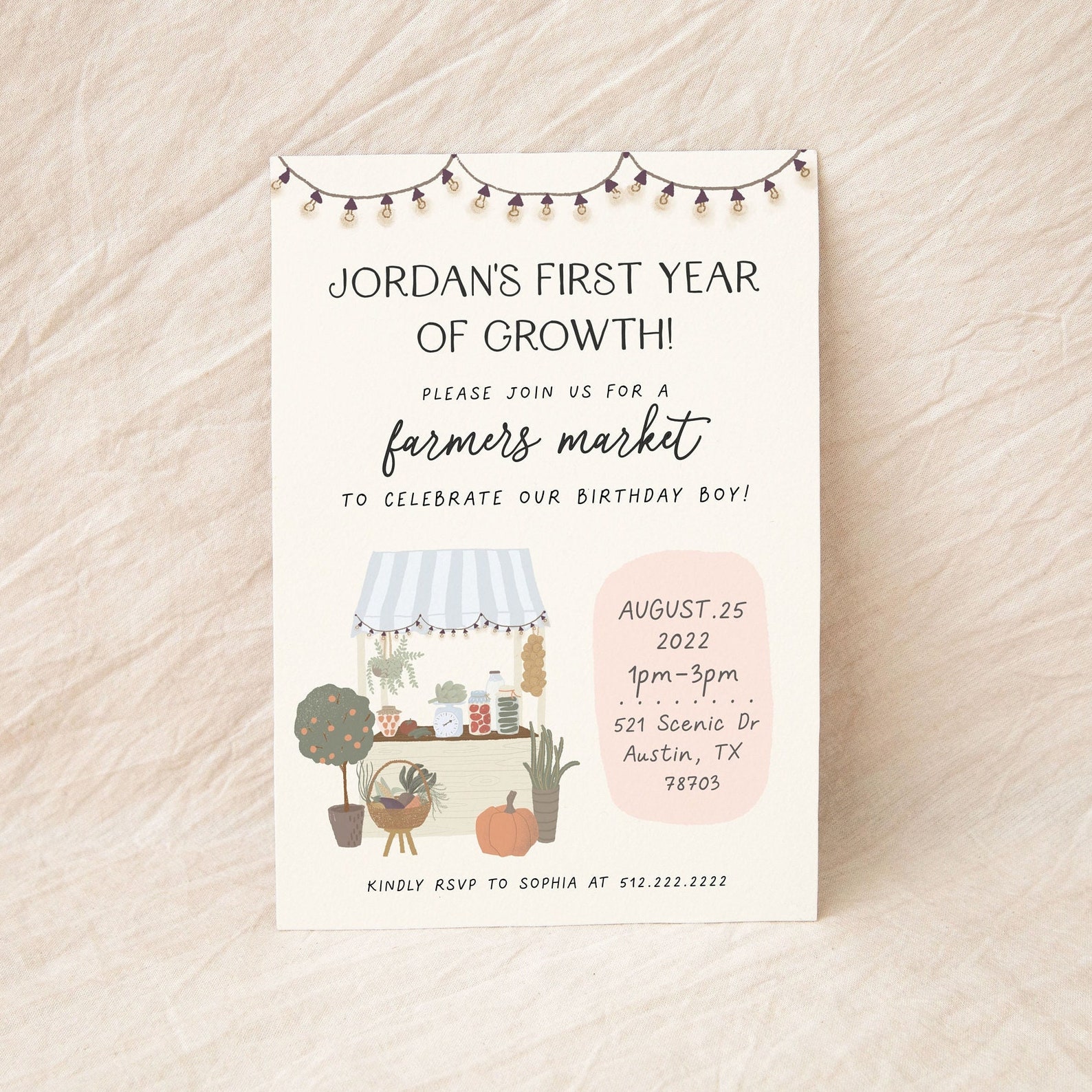 Farmers Market Birthday Invitation, First Year of Growth, Vegetables ...