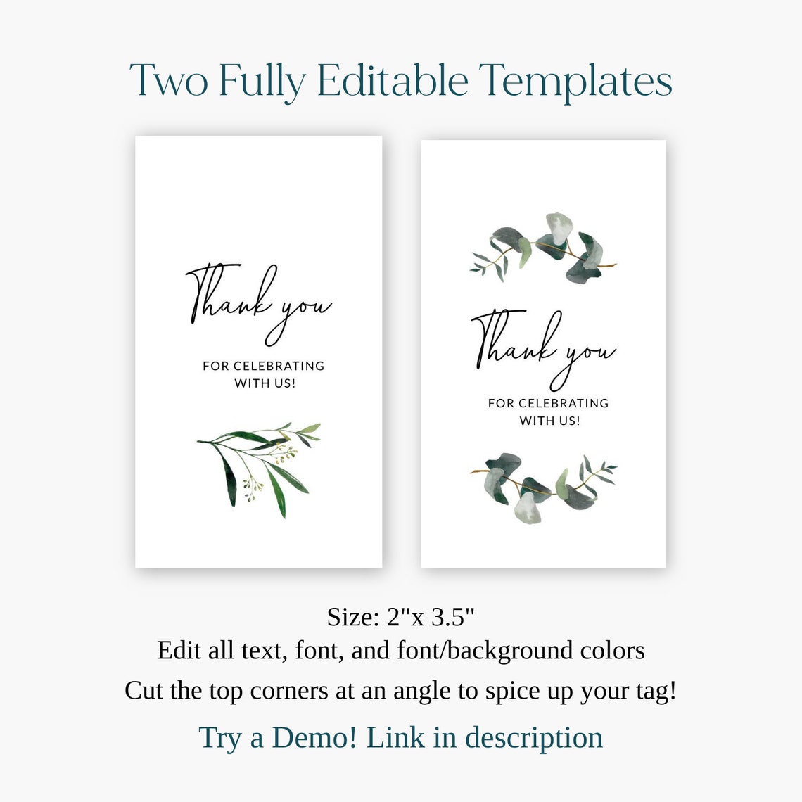 Minimal Greenery THANK YOU Tag Template Printable Thank You - Etsy