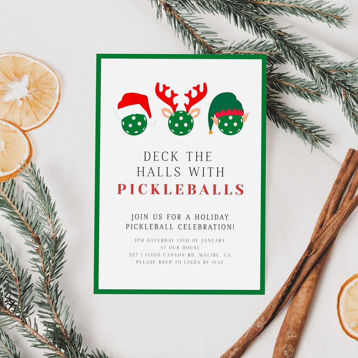 Pickleball Christmas Party Invitation Template, Pickleball Party ...