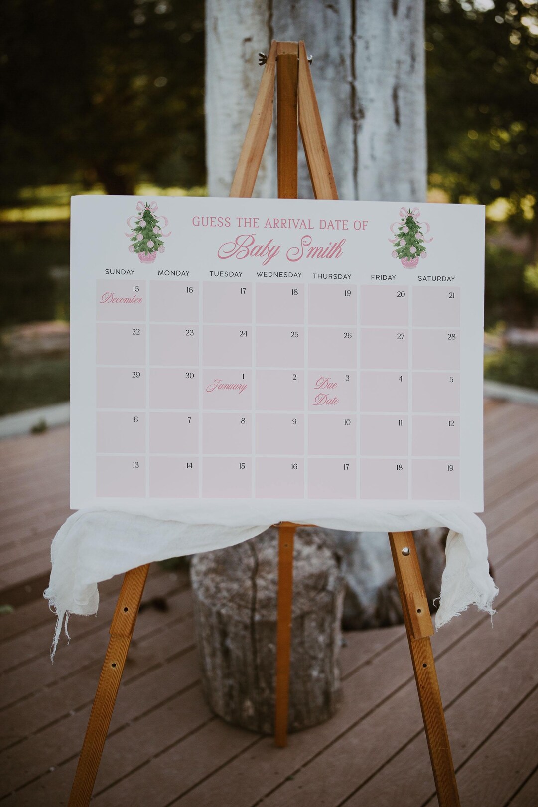 Pink Christmas Baby Shower Game: Guess the Date Sign (editable) - Etsy