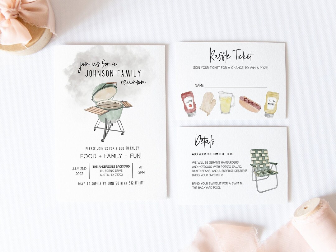 BBQ Family Reunion Invitation Set, Family BBQ Template, Family Reunion ...
