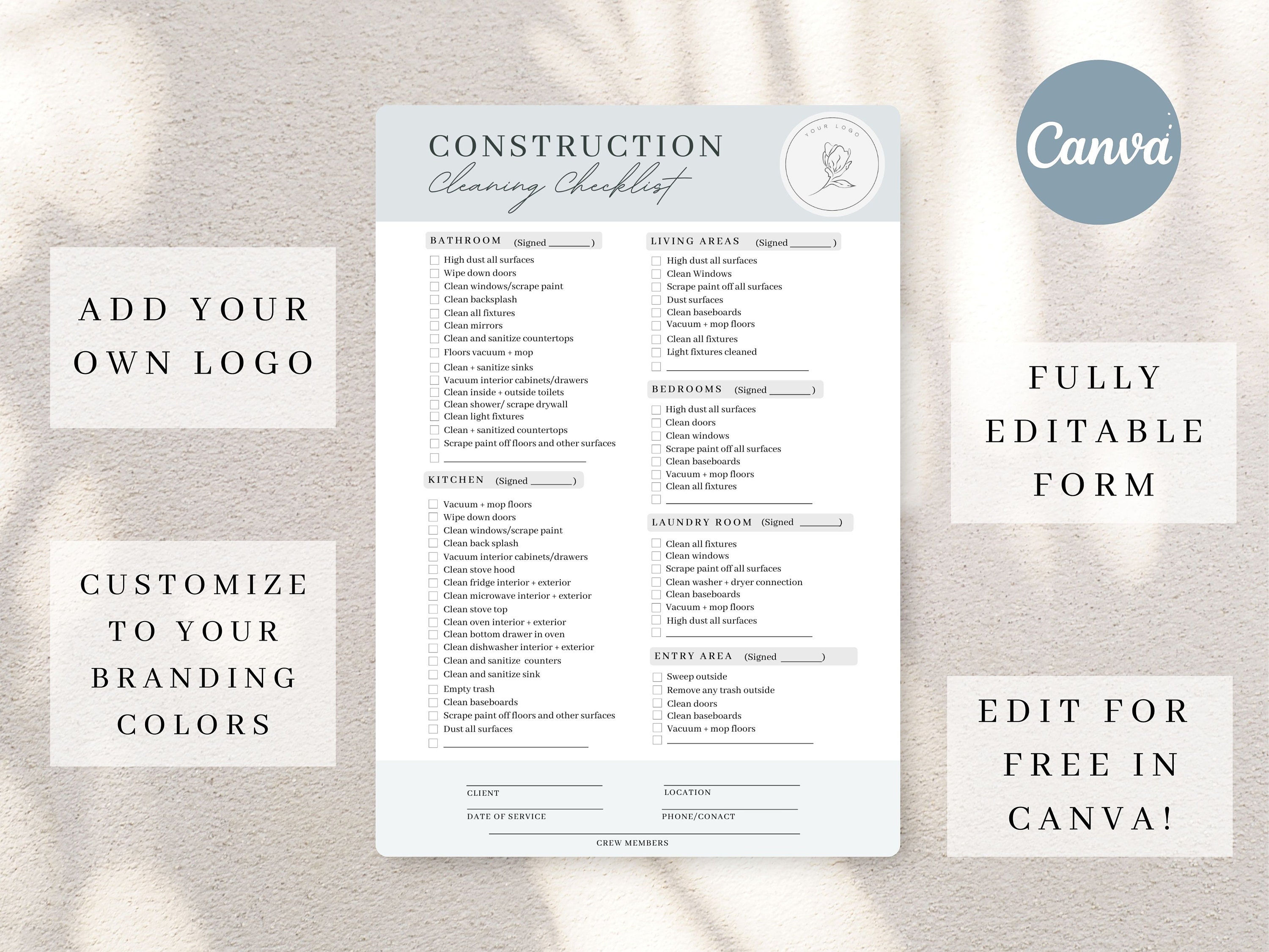 Professional Construction Cleaning Checklist Editable House - Etsy