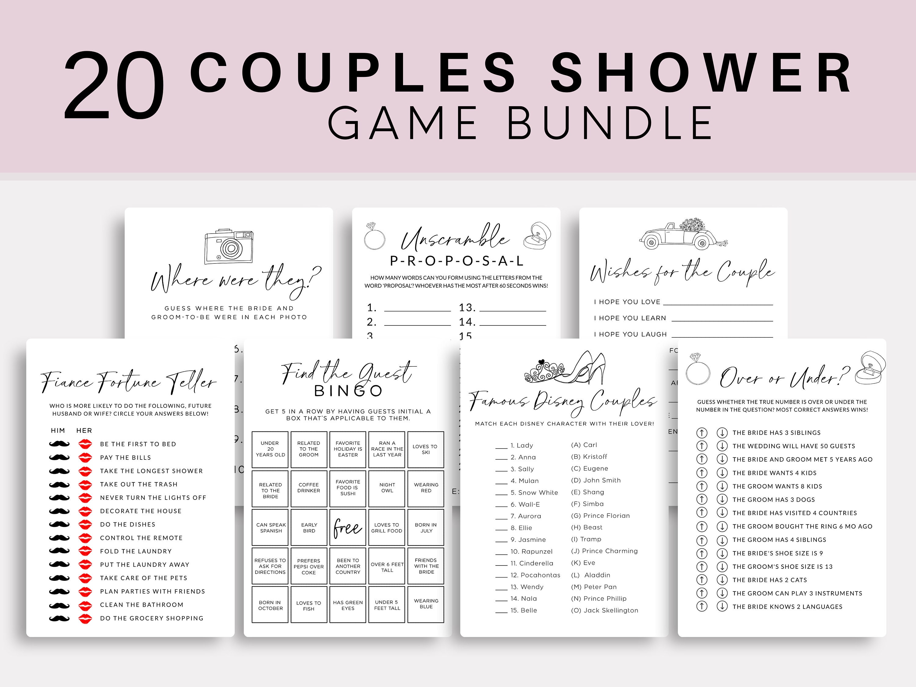 Couples Shower Games Bundle Engagement Party Games - Etsy
