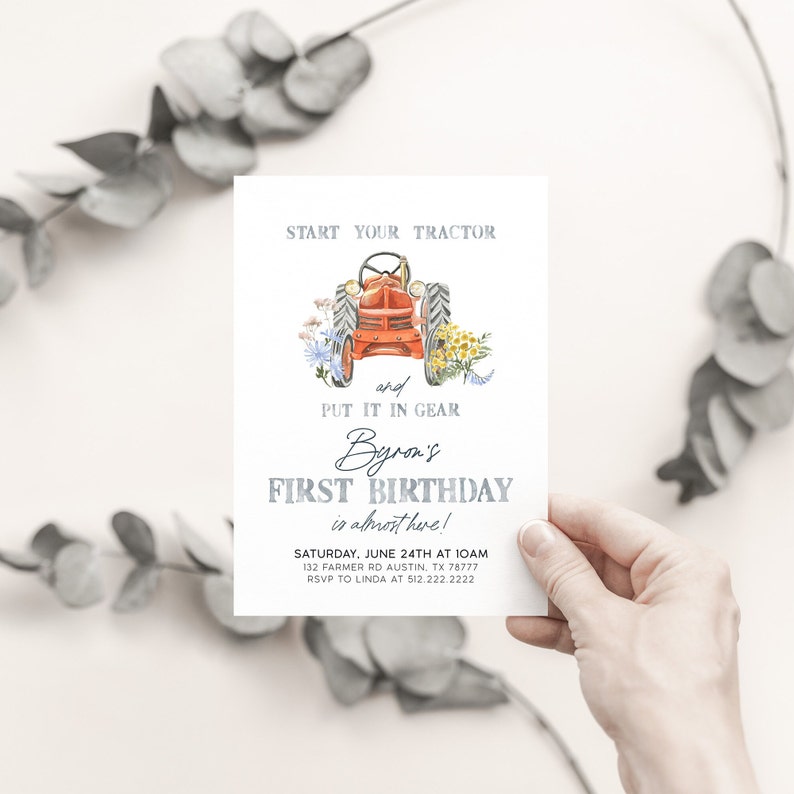 Tractor First Birthday Invitation Boy Farm 1st Birthday - Etsy