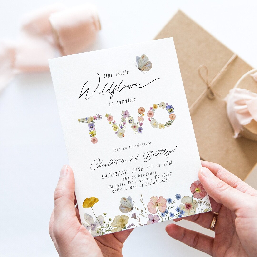 Wildflower Second Birthday Invite, 2nd Birthday Invitation Girl, Girls ...
