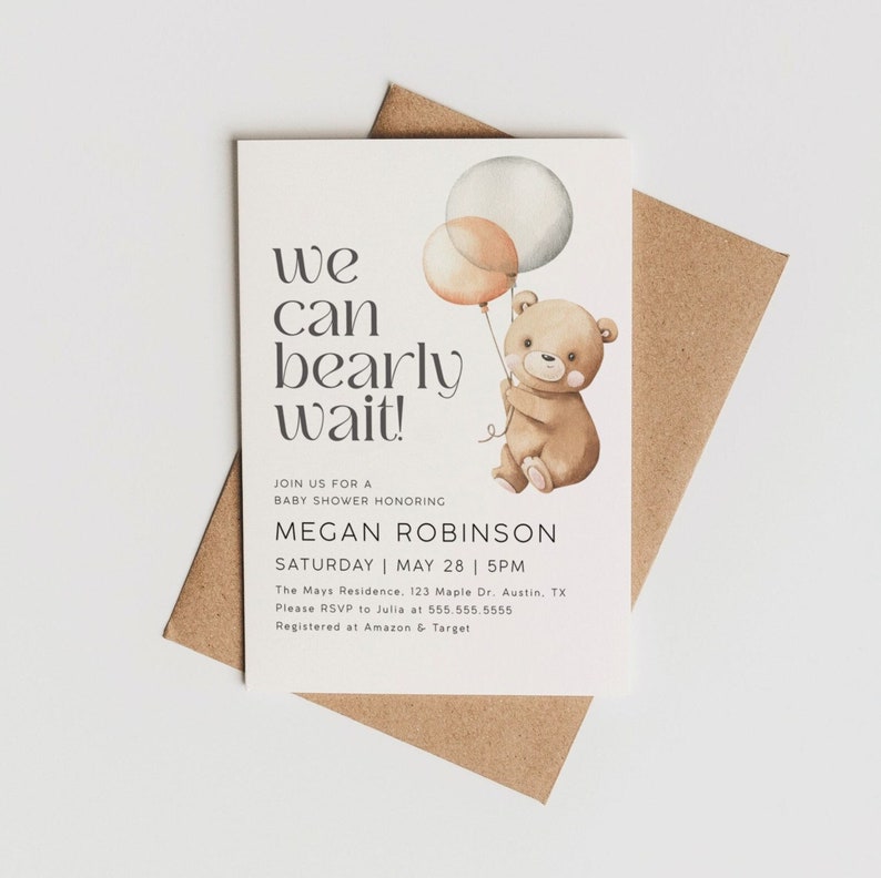 Editable We Can Bearly Wait Baby Shower Invitation Bundle, Teddy Bear ...