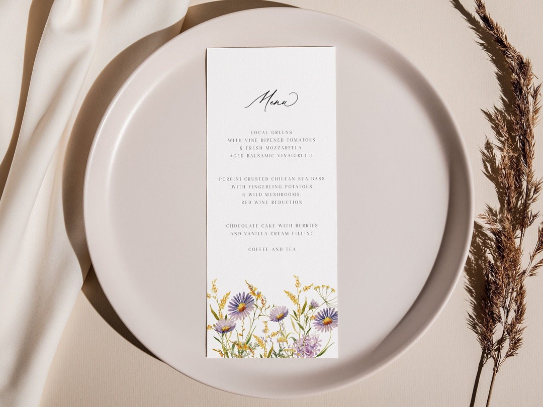 Wildflower Wedding Menu Template, Wildflower Wedding Menu, Rustic ...