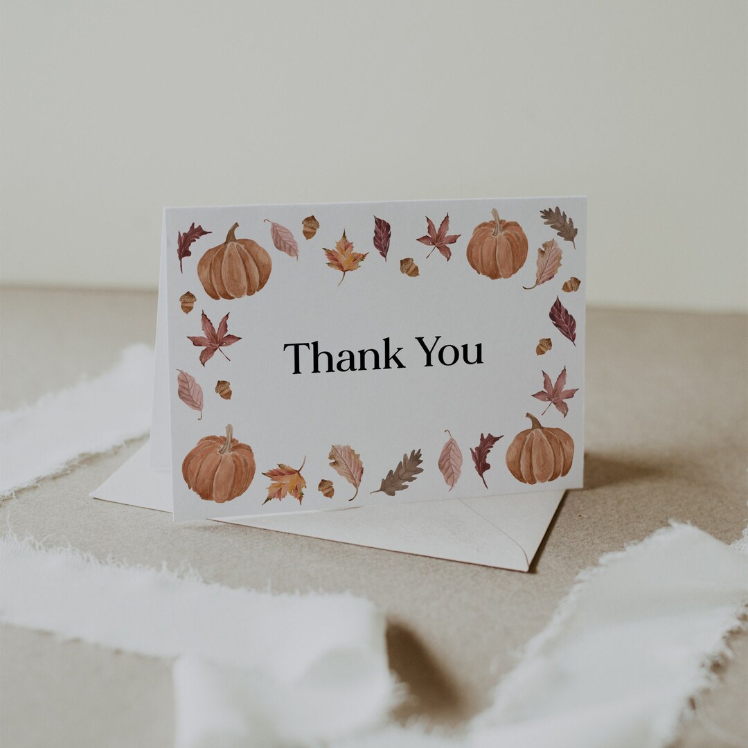 Fall THANK YOU Card Template, Pumpkin Thank You Card, Printable Thank ...