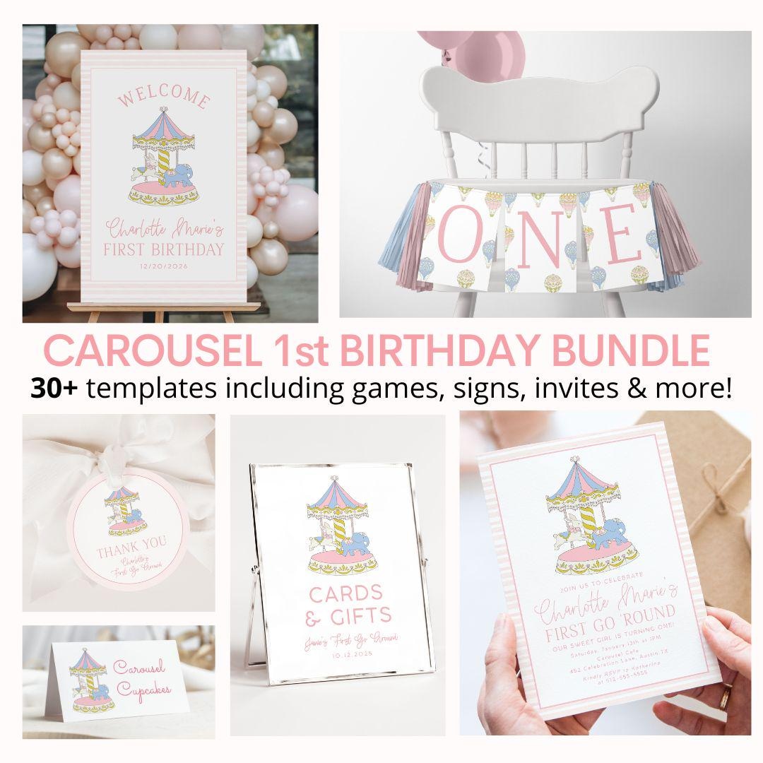 Pink Carousel First Birthday Party Bundle, Carnival First Birthday ...
