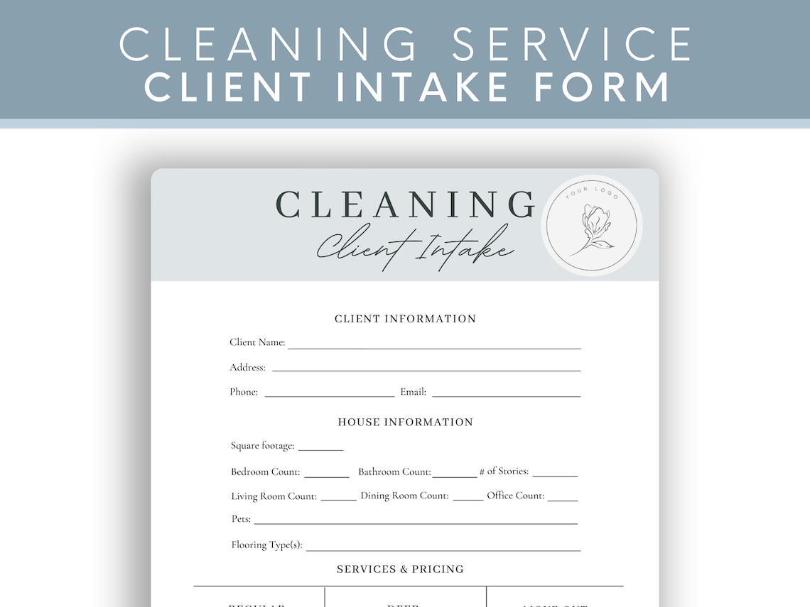 Professional Residential Cleaning Service Client Intake Form - Etsy