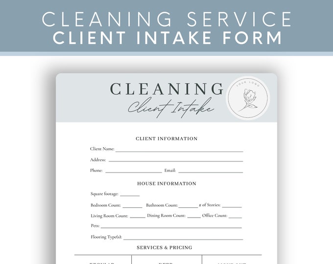 Cleaning Services Client Intake Form, Editable Cleaning Services Forms ...