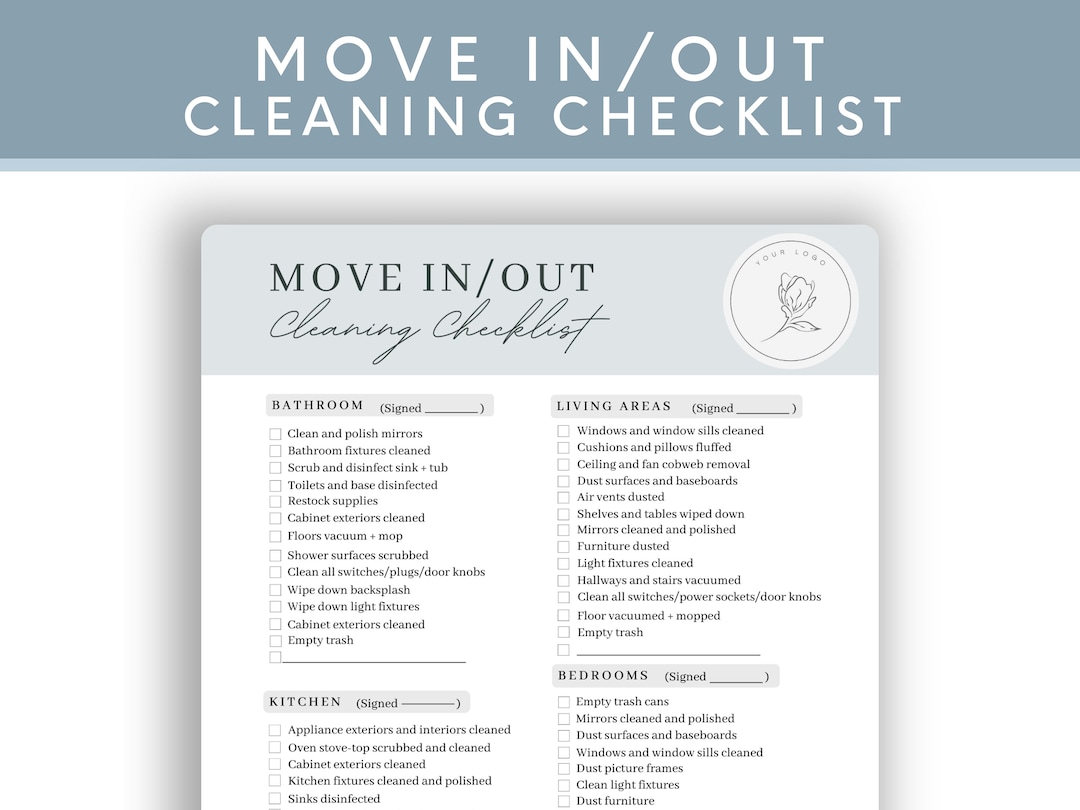 Professional Move In/out Cleaning Checklist, Editable House Moving ...
