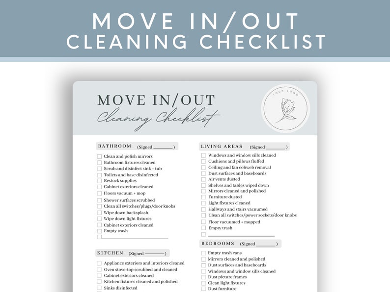 Professional Move In/out Cleaning Checklist Editable House - Etsy