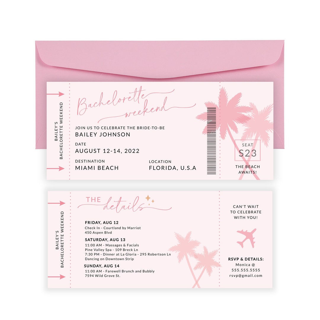 Beach Bachelorette Party Boarding Pass, Bachelorette Weekend Invite ...