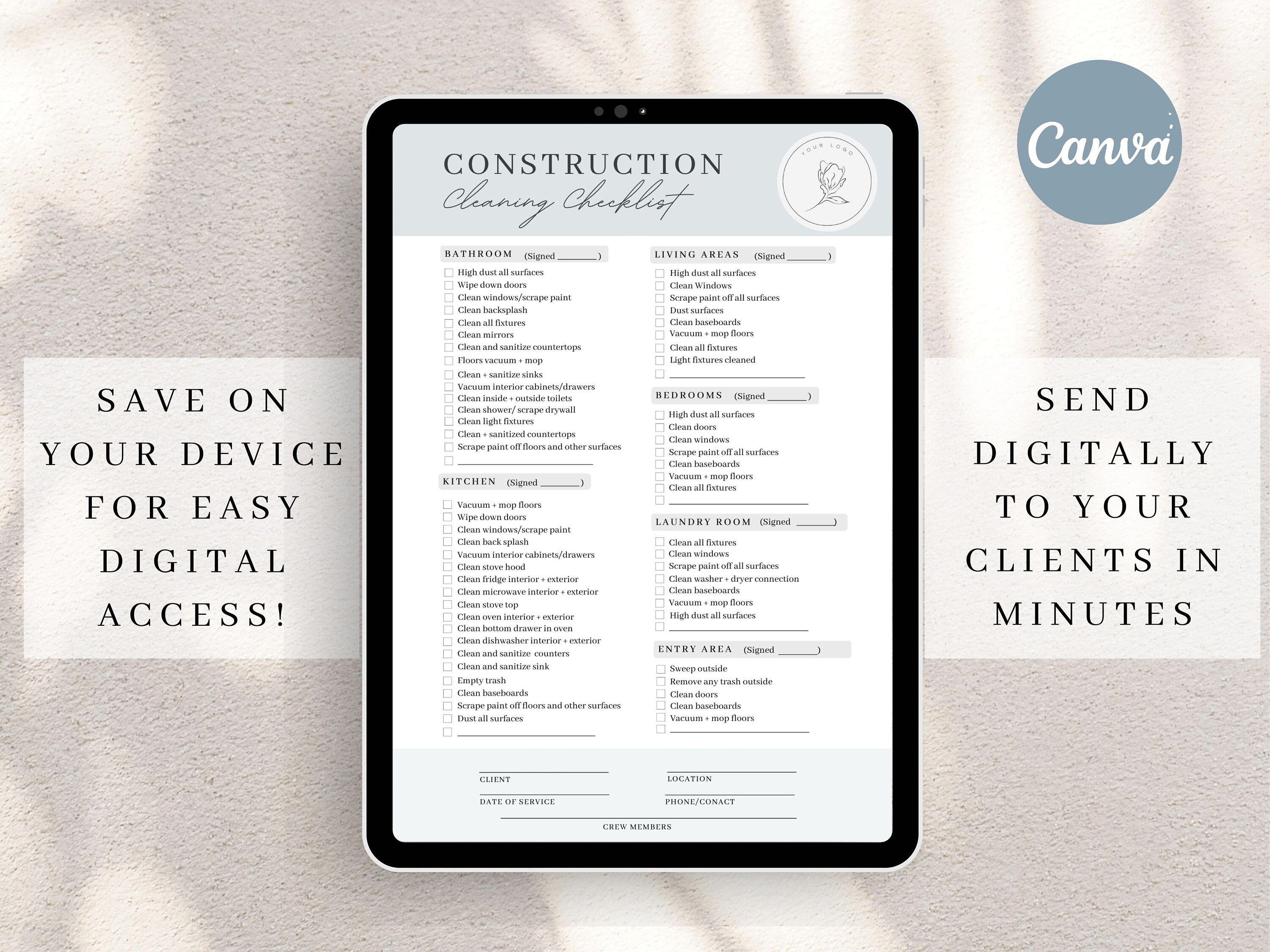 Professional Construction Cleaning Checklist Editable House - Etsy