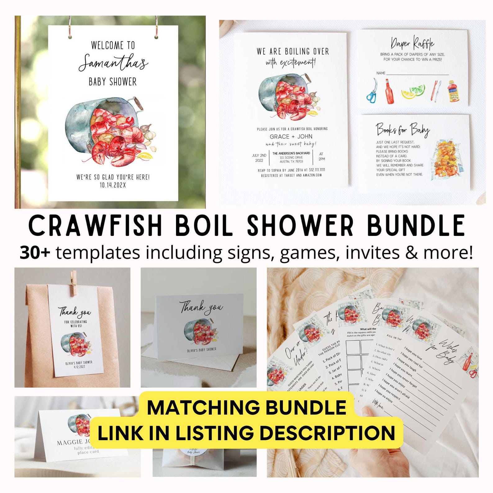 Crawfish Boil Baby Shower Game Bundle, Backyard Baby Shower Games, Baby ...