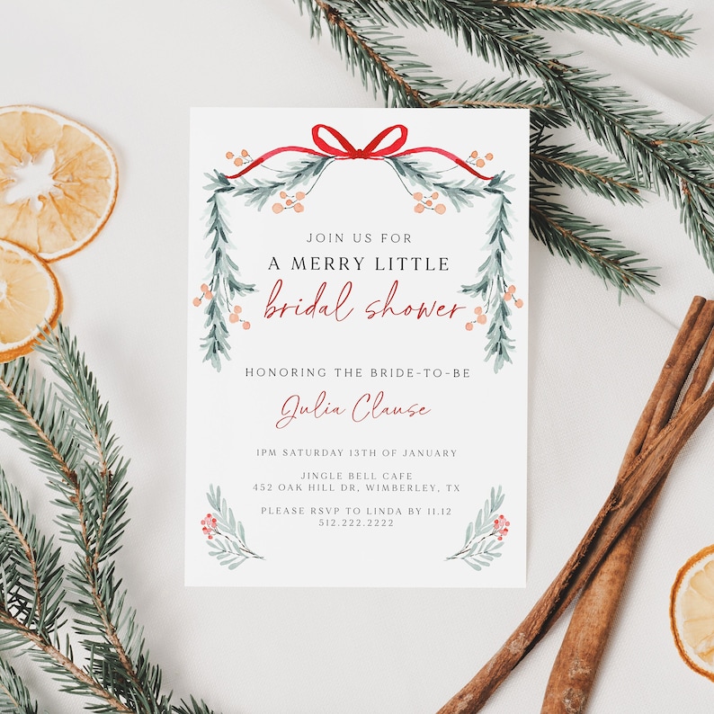 Merry Little Bridal Shower Invitation, Winter Holiday Bridal Shower ...