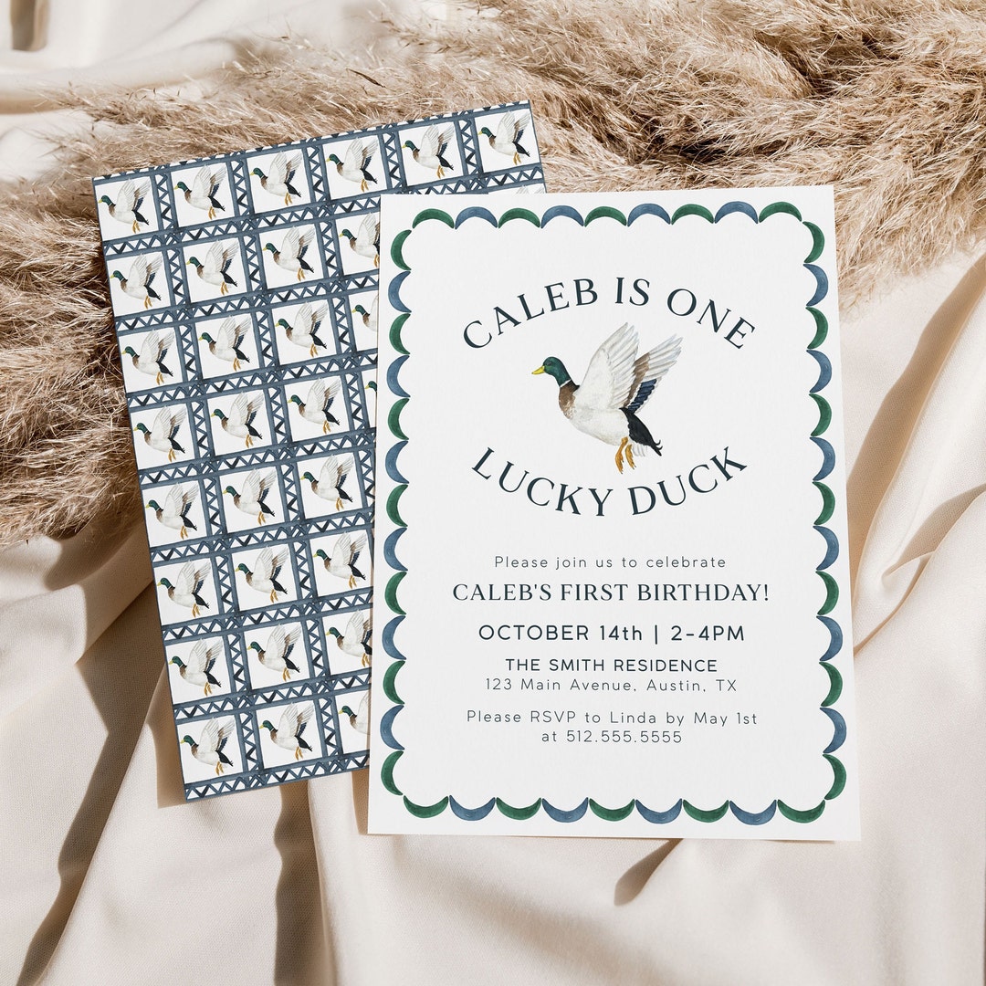 One Lucky Duck First Birthday Invitation Template, Duck Hunting ...