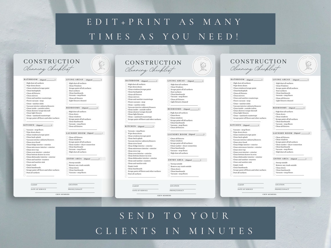 Professional Construction Cleaning Checklist, Editable House ...