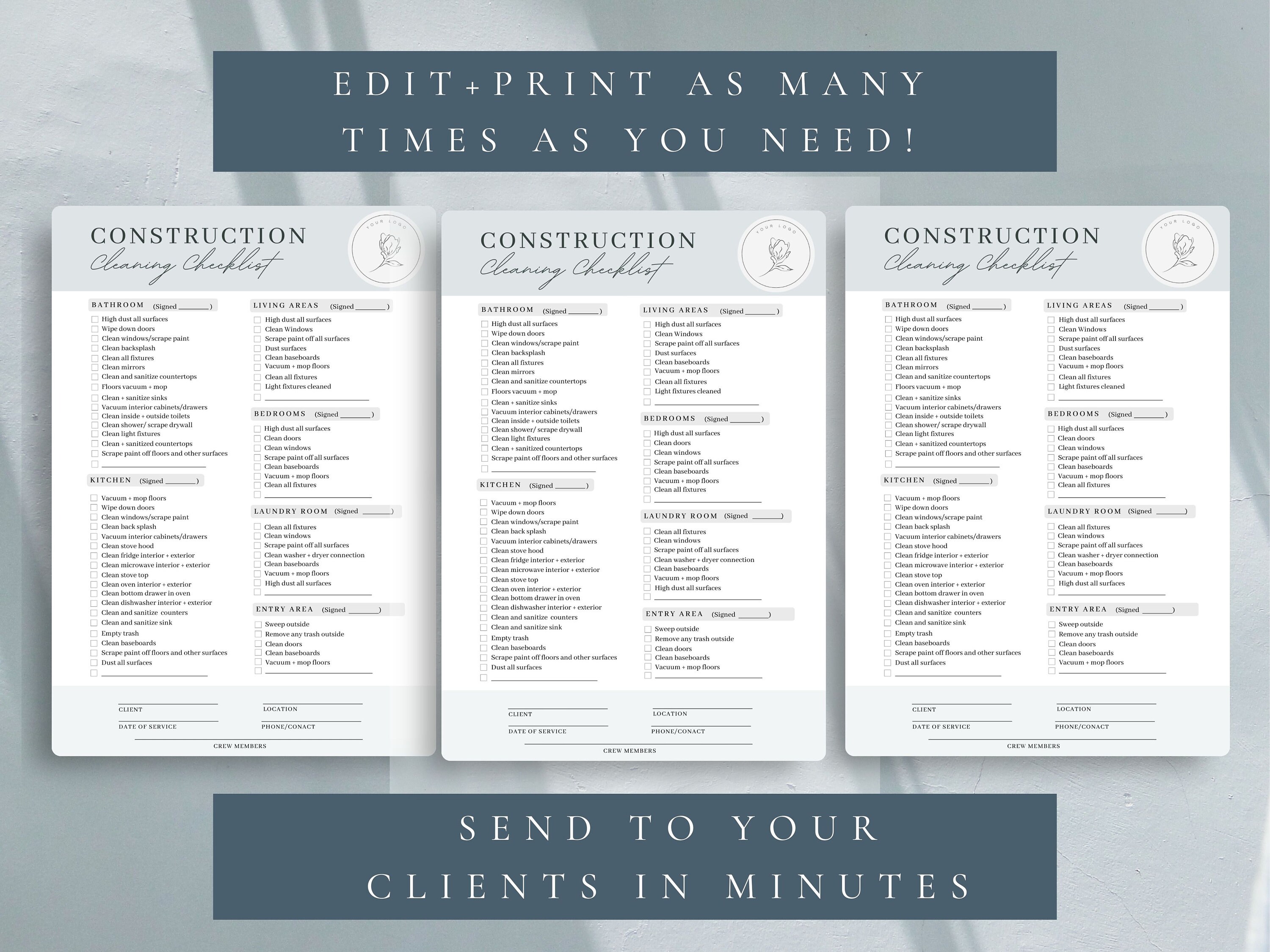 Professional Construction Cleaning Checklist Editable House - Etsy