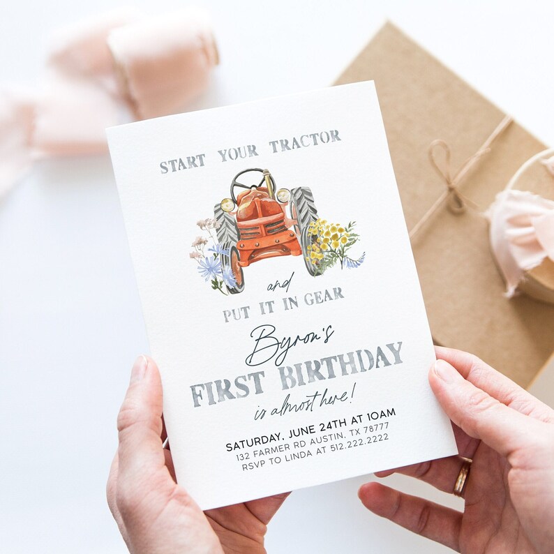Tractor First Birthday Invitation Boy Farm 1st Birthday - Etsy