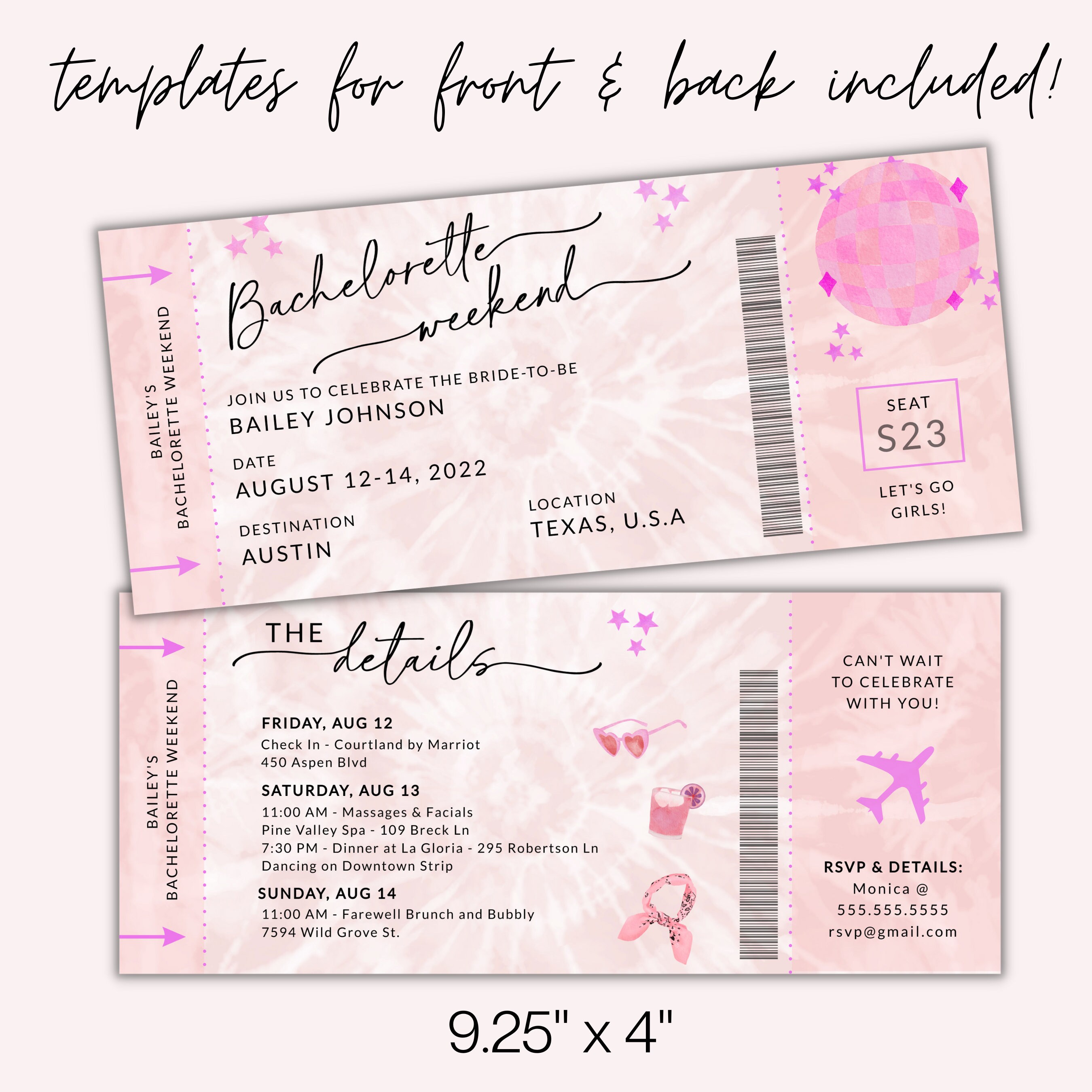 Disco Bachelorette Party Boarding Pass Template Bachelorette - Etsy