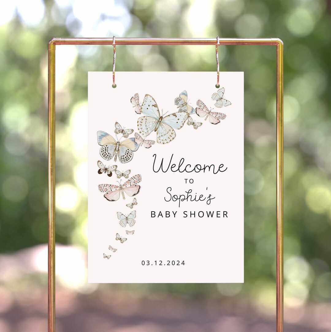 Butterfly Welcome Sign Template, Custom Baby Shower Sign, Butterflies ...