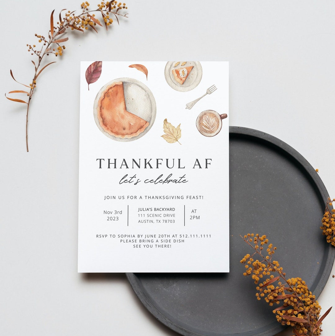 Thankful AF Friendsgiving Dinner Invitation, Autumn Thanksgiving ...