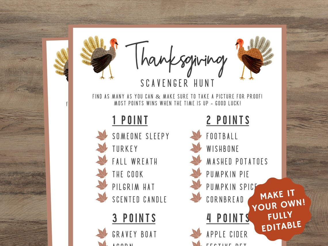 Thanksgiving Scavenger Hunt Game Thanksgiving Printable - Etsy