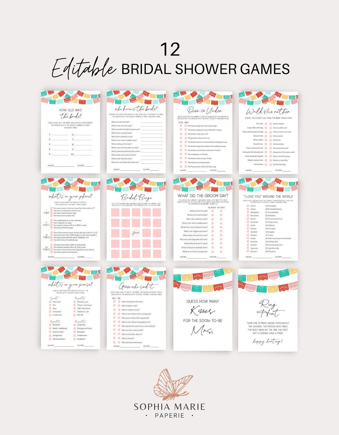Fiesta Bridal Shower Game Bundle, Mexican Shower Games, Editable Bridal ...