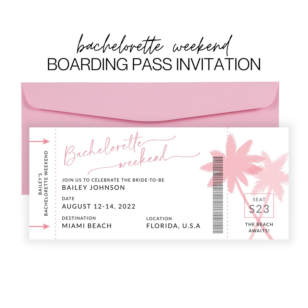 Beach Bachelorette Party Boarding Pass, Bachelorette Weekend Invite ...
