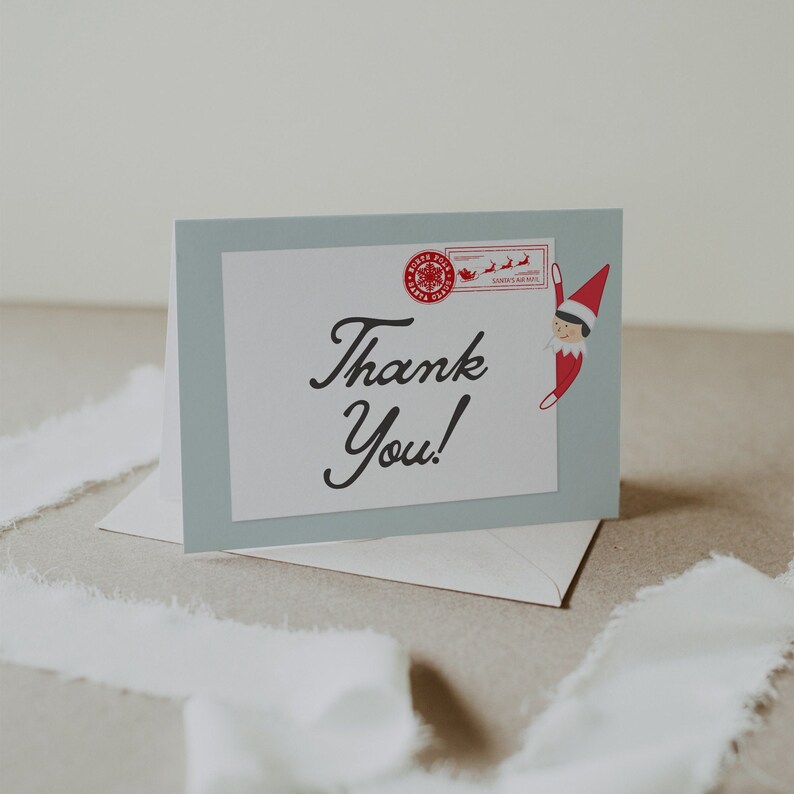Elf Thank You Card Template, Printable Christmas Thank You Card ...
