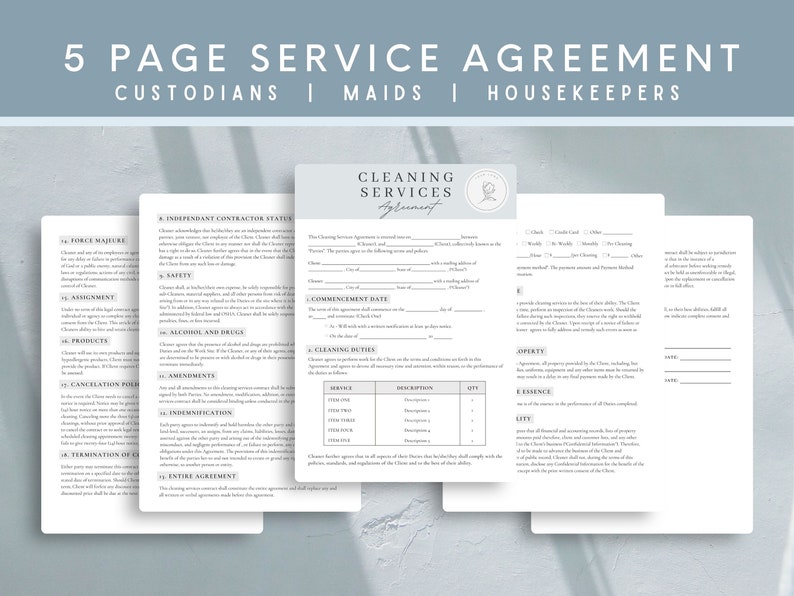 EDITABLE Cleaning Service Contract Bundle Maid Forms - Etsy