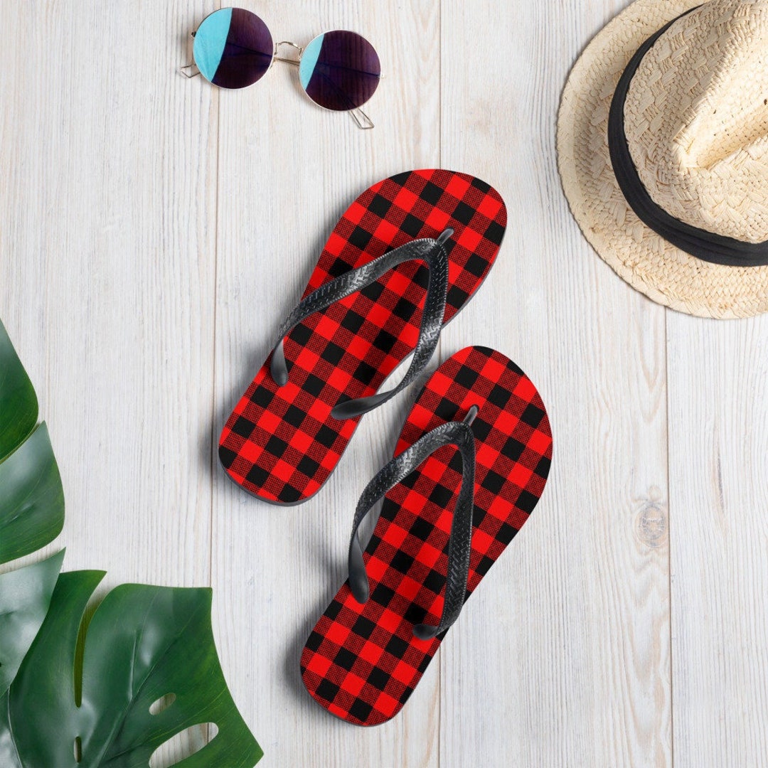 Red Flannel Style Flip-flops - Etsy