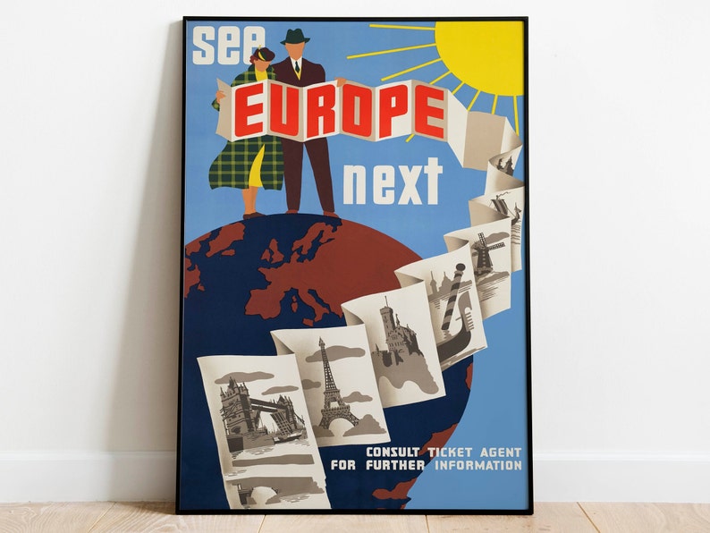Europe Vintage Travel Poster Framed Wall Art Prints Hanger - Etsy