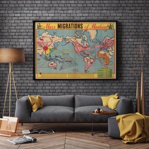 Vintage Human Migrations World Map: Framed Canvas Wall Art - Etsy