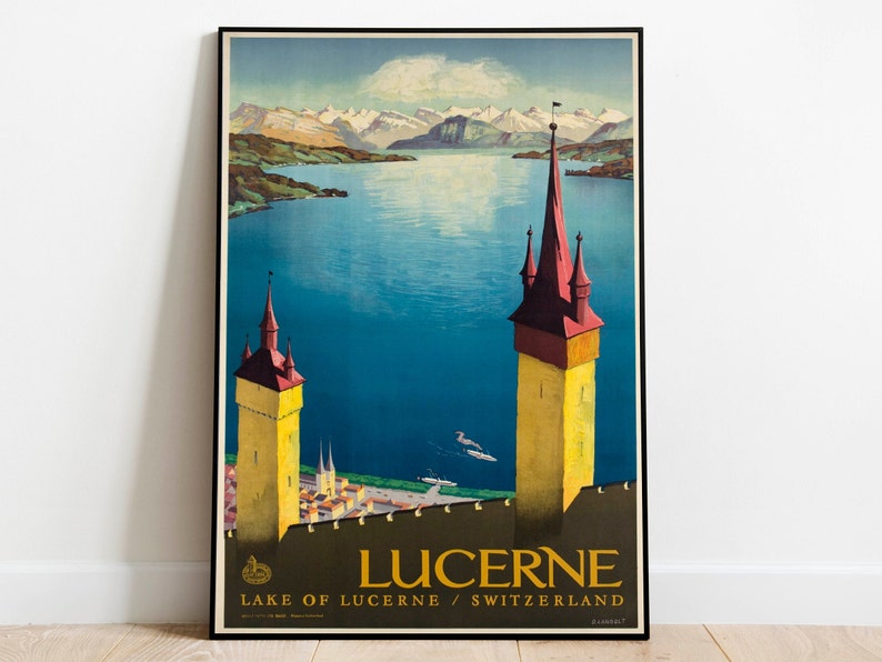 Lucerne Travel Poster Vintage Travel Print Switzerland Wall - Etsy