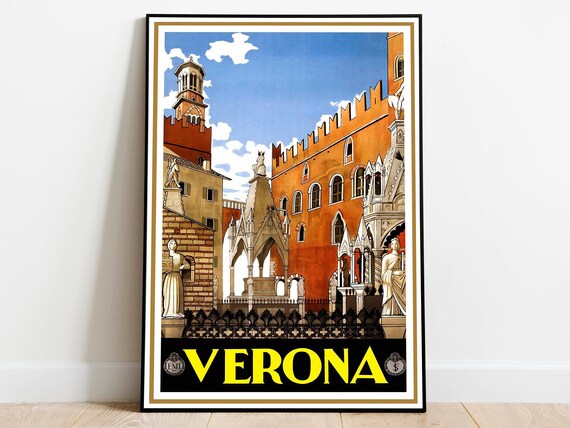 Verona Travel Poster Vintage Travel Print Italy Wall Art - Etsy